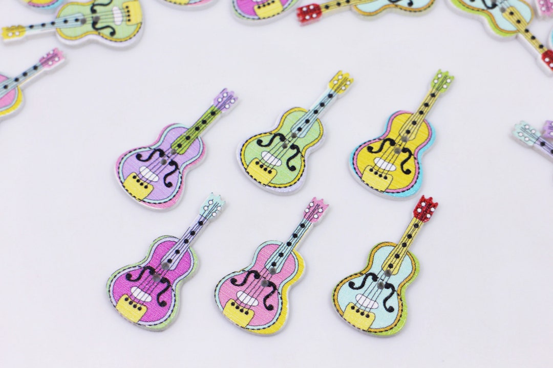 Guitar Wooden Buttons, Musical Instrument, Mixed Colors, Flat Special ...