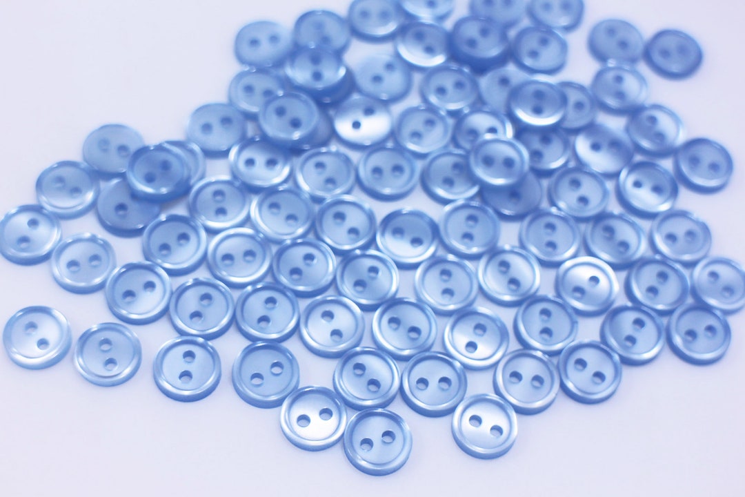 Mini Light Blue Button, Pale Blue, Shiny Finish, Extra Small Tiny Size ...