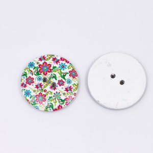Large Flower Pattern Wooden Buttons, Floral Print, Pink Blue Green ...