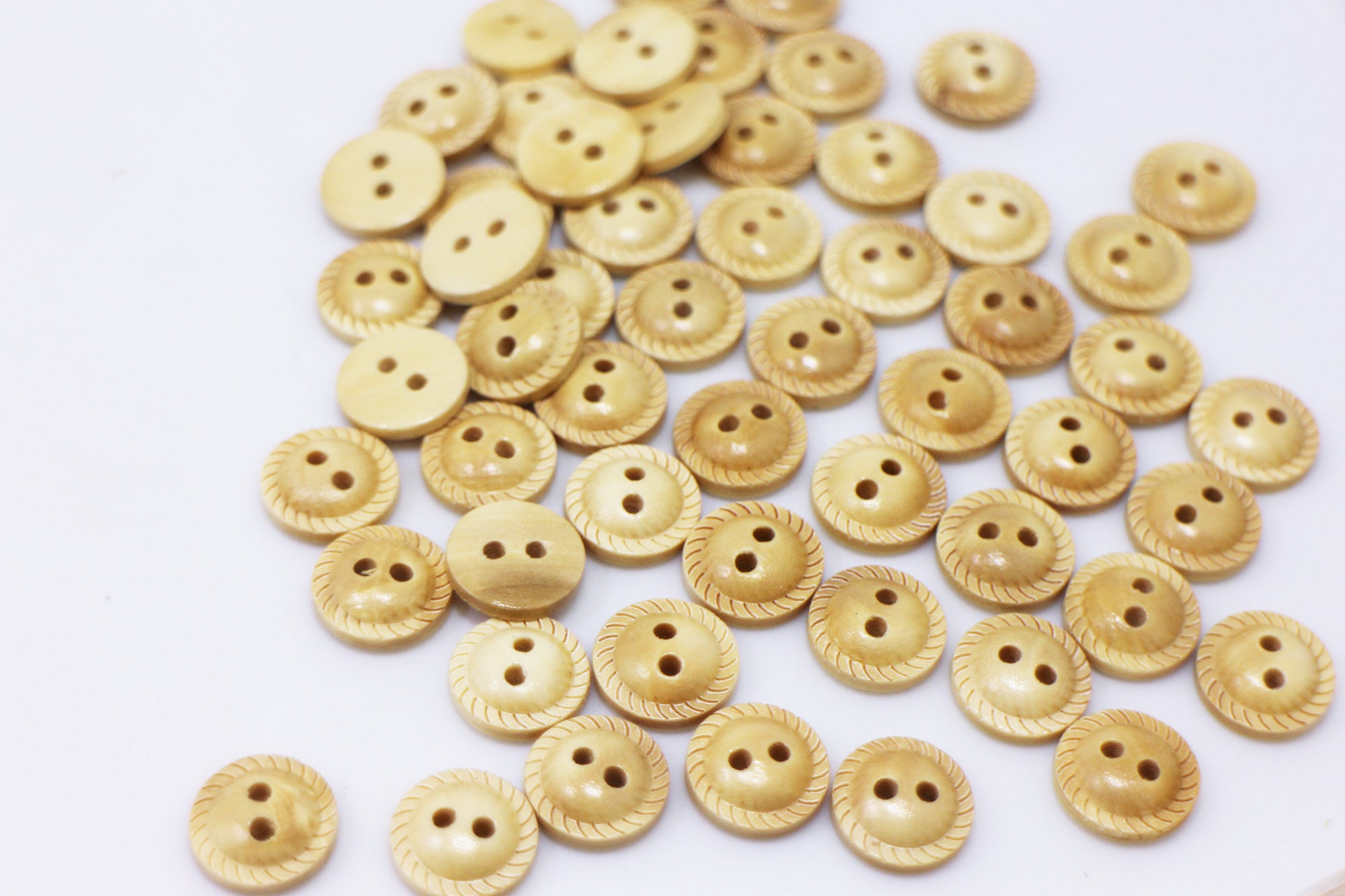 Small Beige Wood Buttons, Two Holes, Natural Wooden Material, Small ...