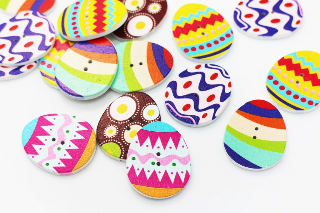 Easter Egg Wooden Button Geometric Pattern Wood Buttons Baby - Etsy