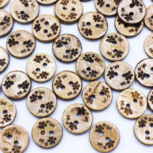 Floral Coconut Button, Flower Pattern Coconut Shell Buttons, Two Holes Sewing Button, Blouse ...