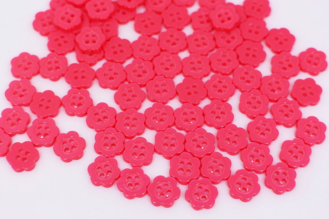 Pink Flower Button, Hot Pink Color, Floral Shape, Small Size, Four ...
