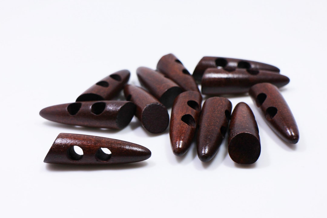 Dark Brown Toggle Buttons, Pointy End, Two Holes, for Winter Trench ...