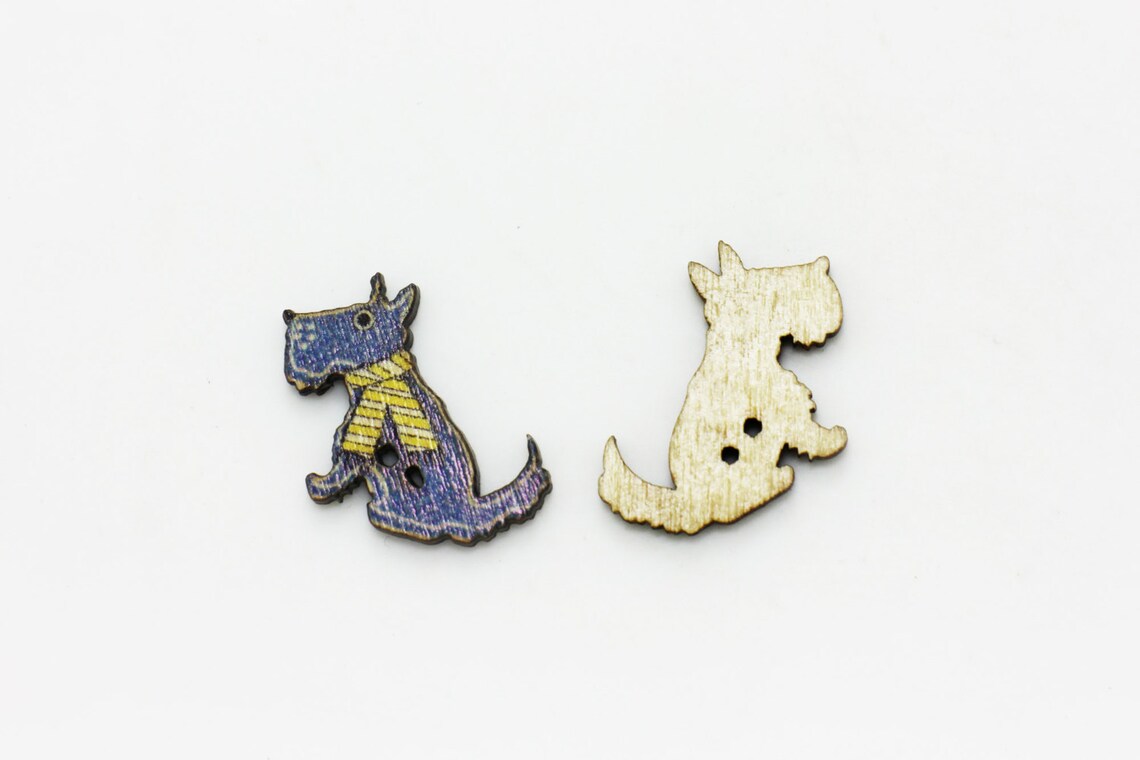 Dog Wood Button Cartoon Dogs Button Children Button Animal - Etsy