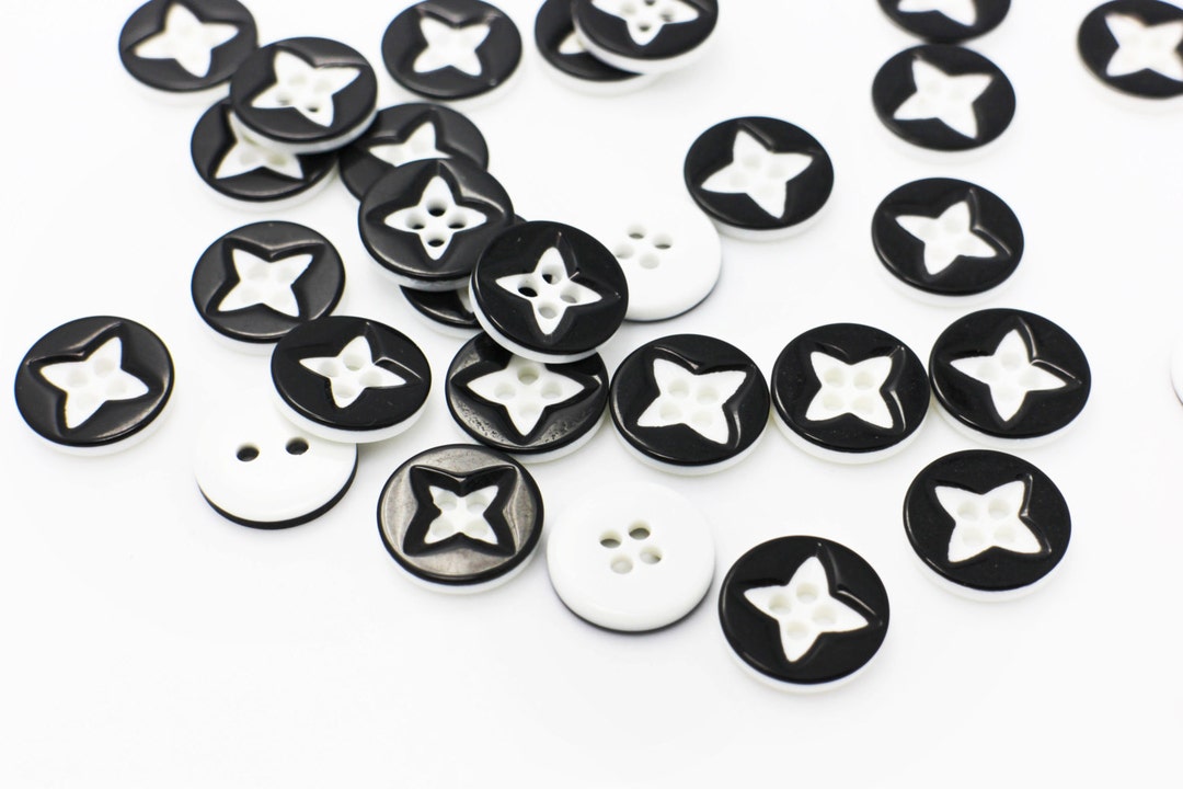 Black and White Star Button, Star Shaped Cut Out, Solid Color, Made of ...