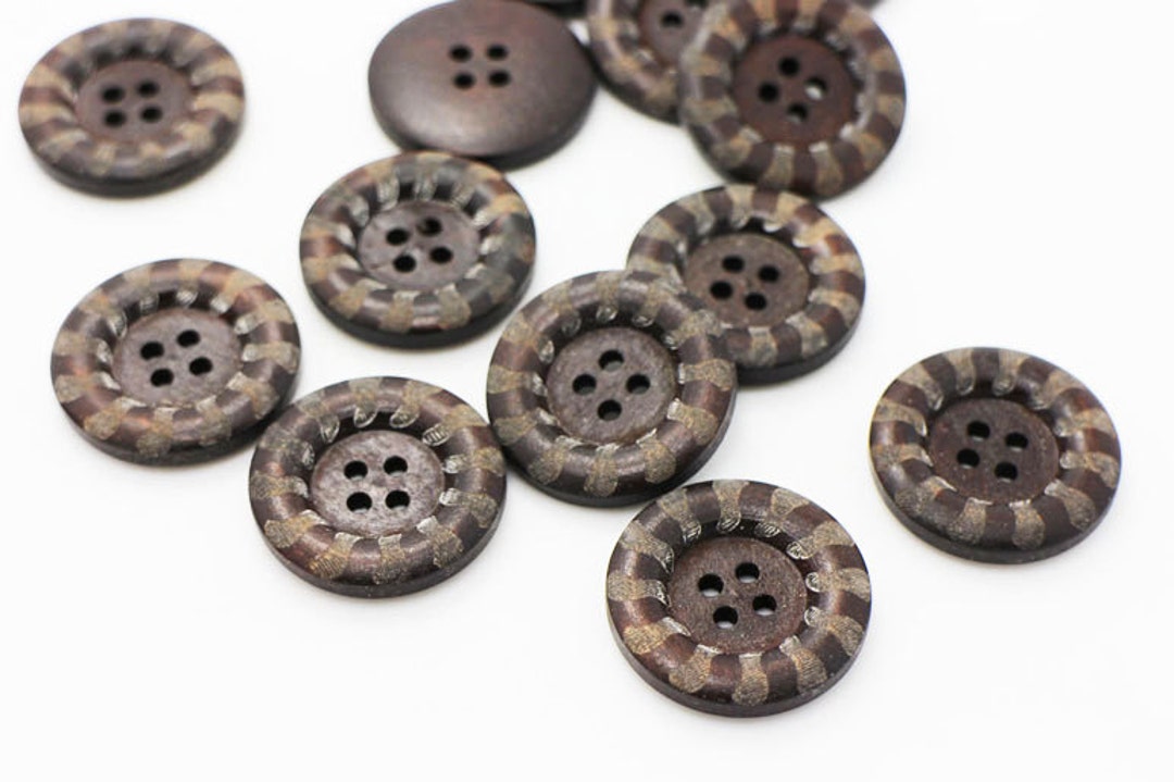 Tribal Pattern Wooden Buttons, Natural Wood Button, Dark Brown Wooden ...