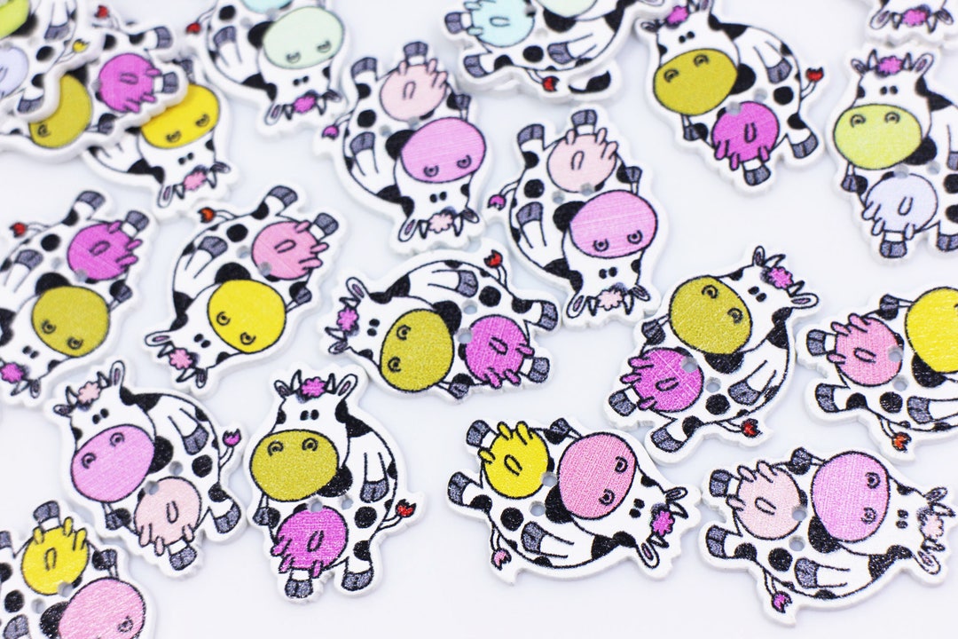 Cow Wooden Button, Black and White, 2 Holes, Flat Shape, Mixed Colors ...