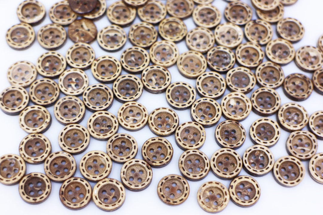 Coconut Shell Button, 10mm, 0.39inch, Small Size, Striped Pattern, 4 ...