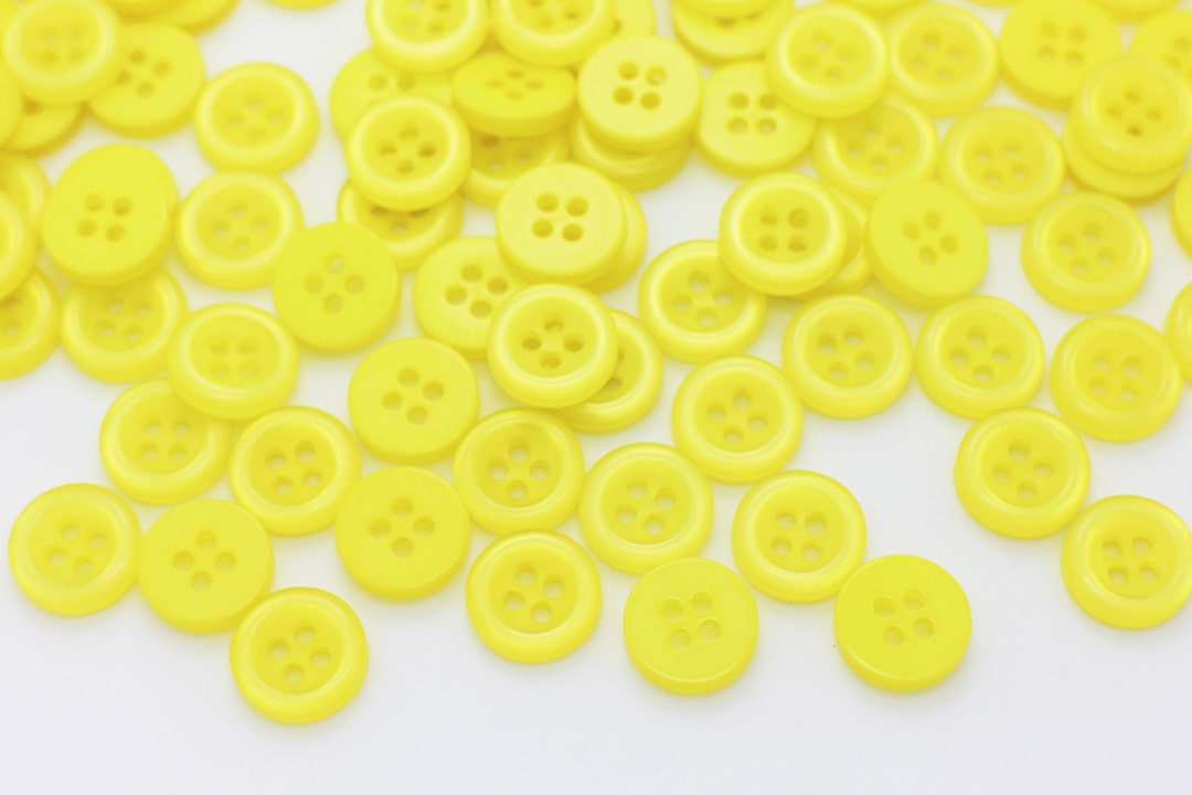 Yellow Button, Four Holes, Bright Yellow Color, Raised Wide Edge, for ...