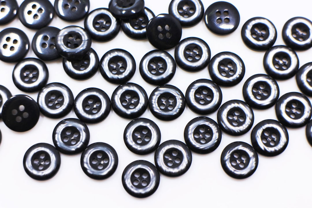 Black Shiny Button, Shell Looking, Made of Resin, Small Size, Four ...