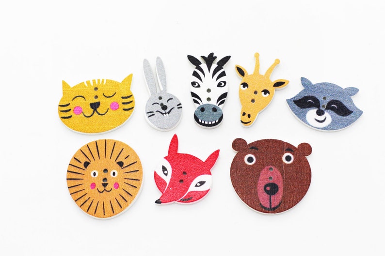 Zoo Animal Wooden Button, Children Button, Lion, Bear, Zebra, Fox ...