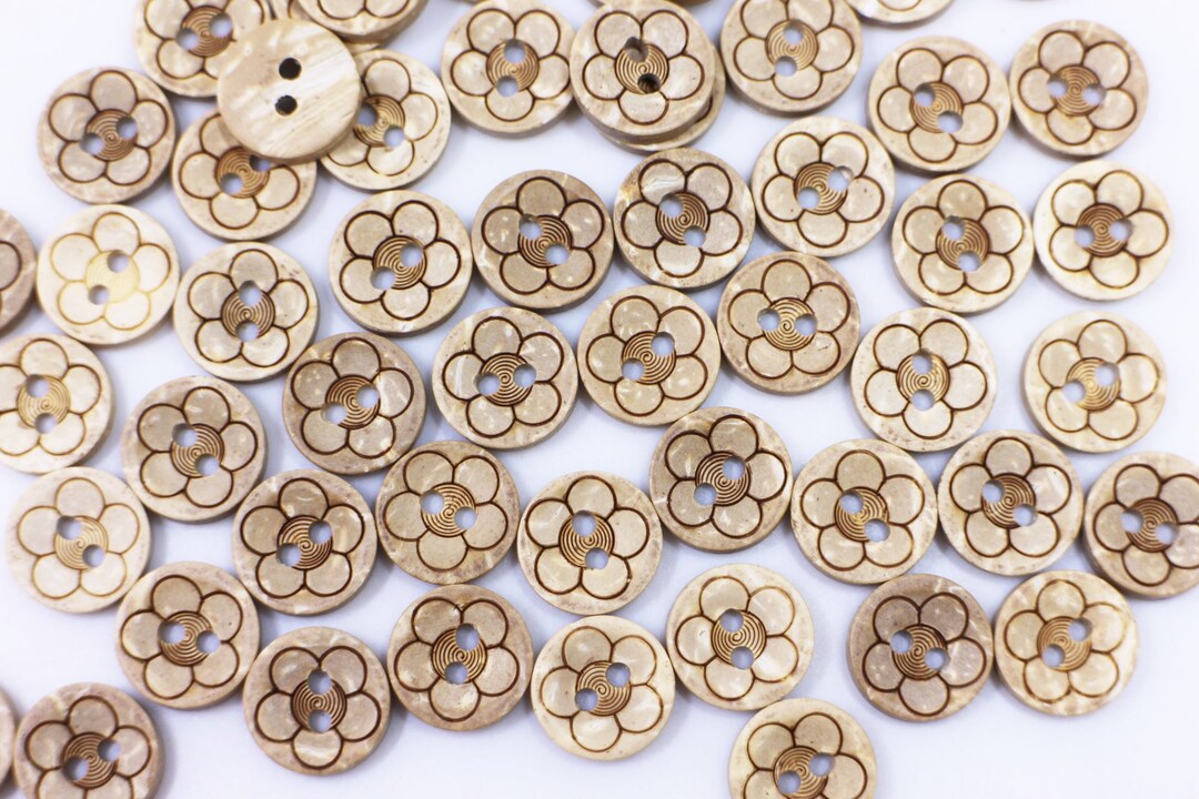 Flower Coconut Shell Buttons, Small Size, Floral Print, 2 Holes, 11mm ...