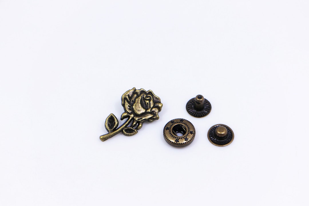 Rose Snap Button, Bronze Color Flower Shaped Snap Fastener, Metal Snap ...
