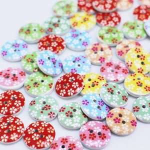 Sakura Wooden Buttons, Japanese Flower Print, Small Size, Round Shaped ...