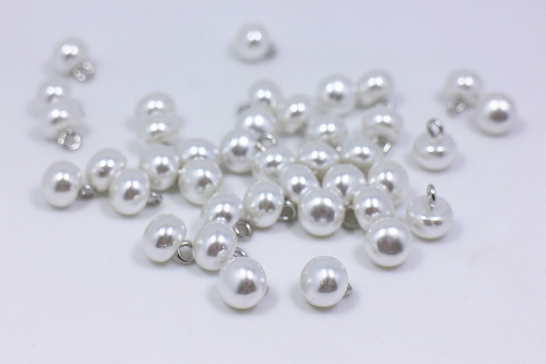 White Pearl Shank Buttons, Pearl Buttons With Silver Metal Shank, for ...