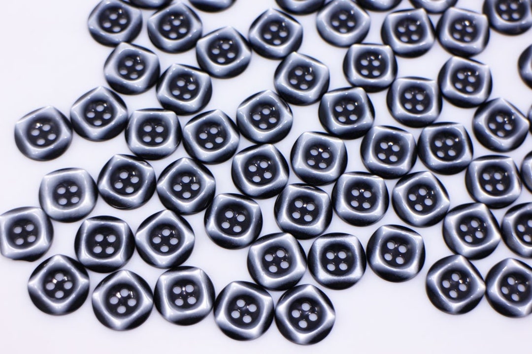 Black Square Buttons, Raised Square Shape Edge, Shiny Finish, Round ...