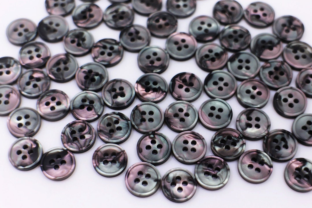 Grey Buttons, Small Size, Shell Looking, Four Holes, Made of Resin ...