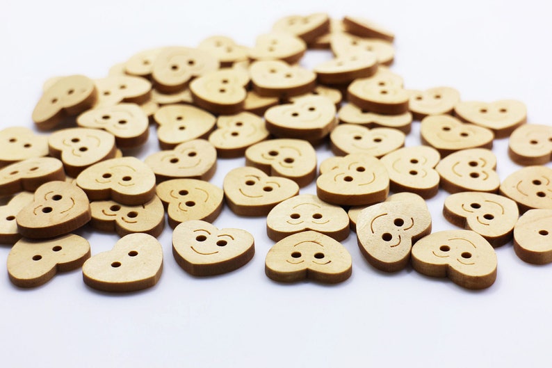 Smiling Heart Wooden Button Heart-shaped Wood Button Smile - Etsy