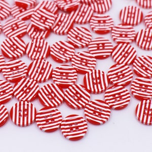Red Striped Button, Red and White, Lined Pattern Button, Blouse Button ...