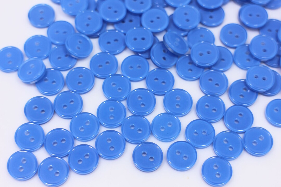 Blue Buttons, Sky Blue Color, Thin Raised Edge, Small Size, Two Holes ...