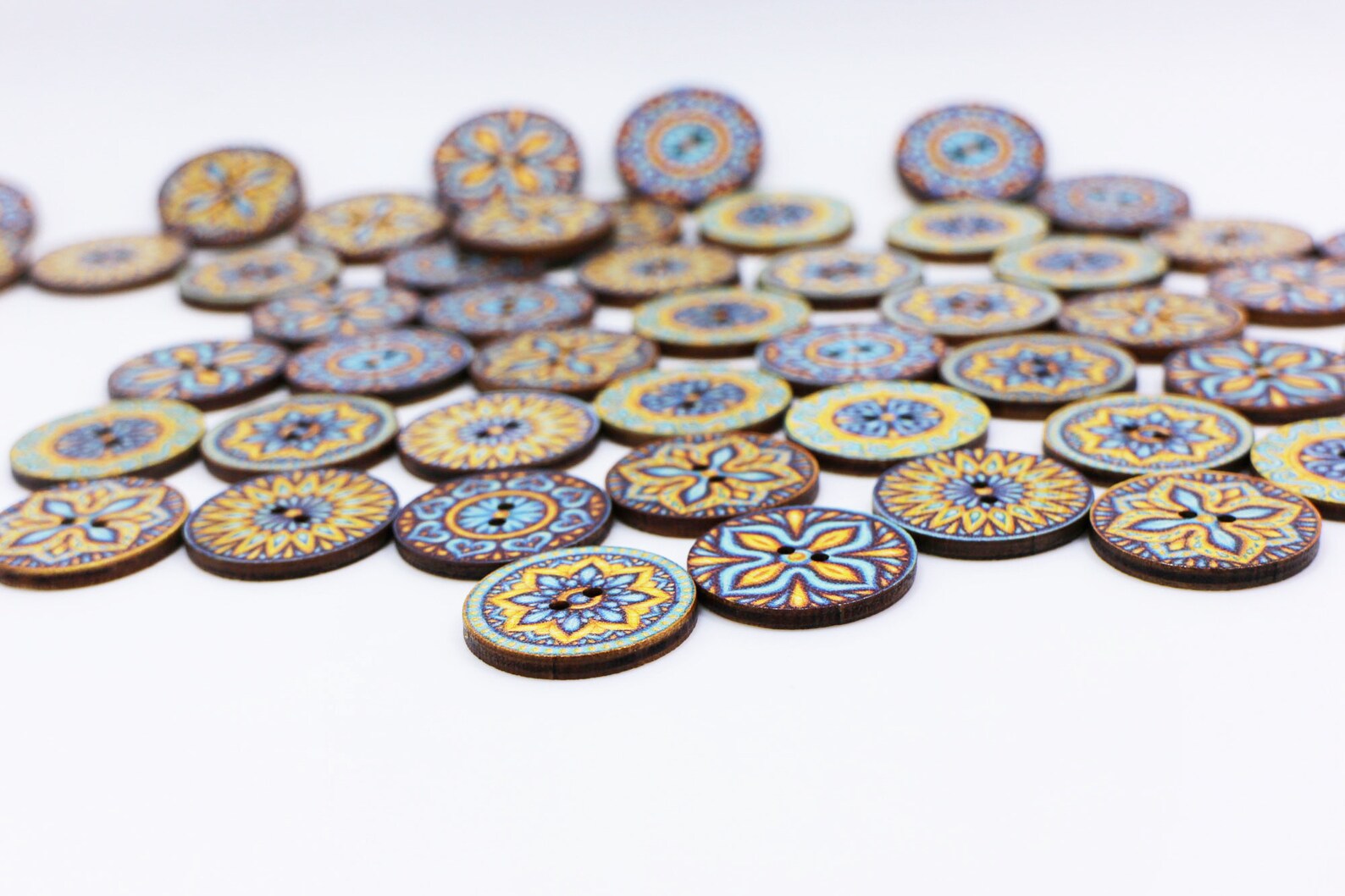 Bohemian Wooden Button Yellow Blue Green Peranakan Pattern - Etsy