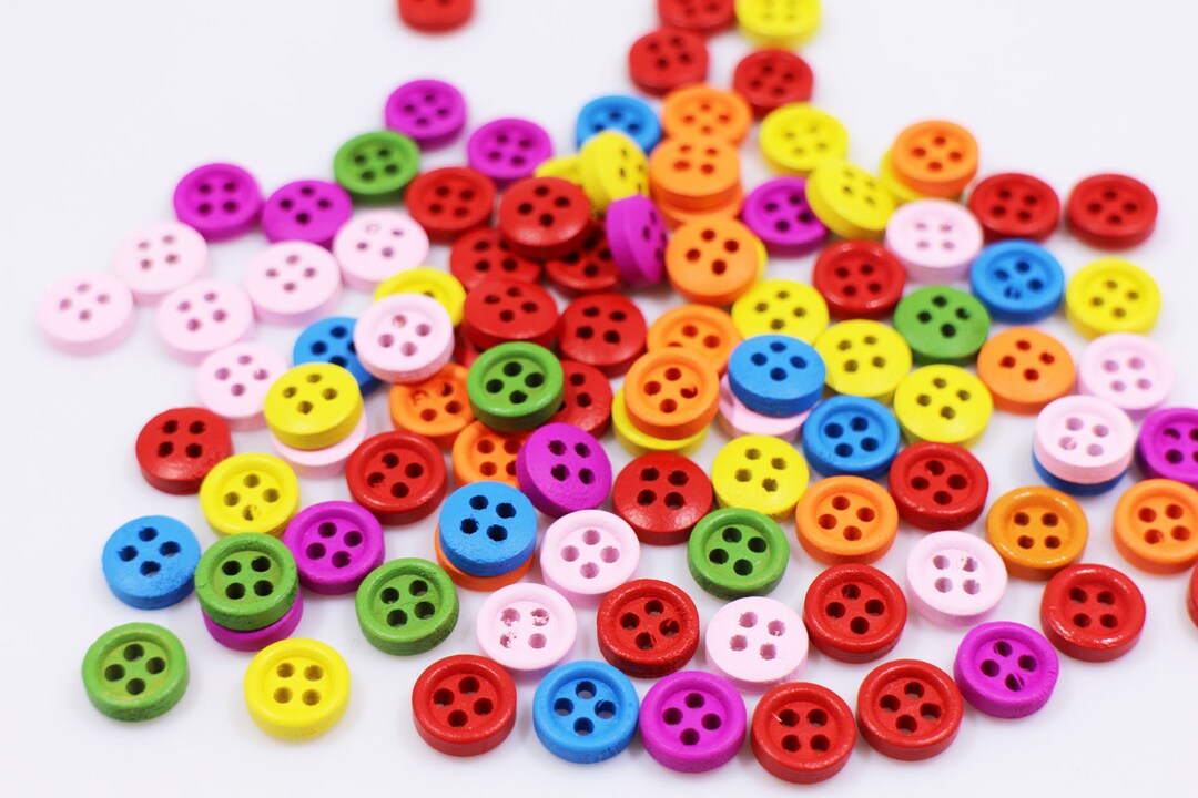 Mini Colorful Wooden Button, Extra Small Tiny Size, Four Holes, Rainbow ...