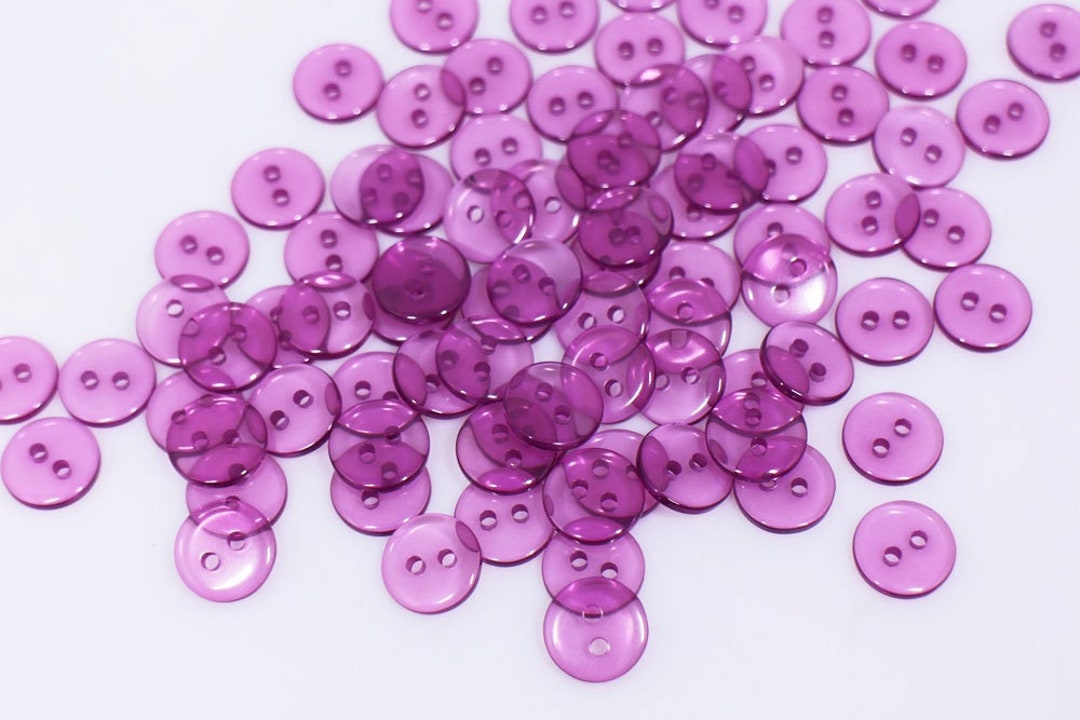 50pcs Transparent Purple Button, Clear, Small Size, Two Holes, Made of ...