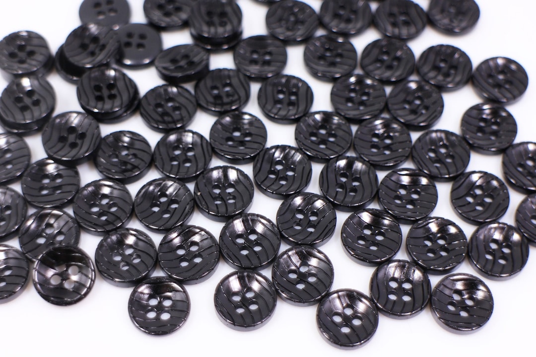 Black Patterned Button, Stylish Fashion, Glossy Finish, Four Holes ...