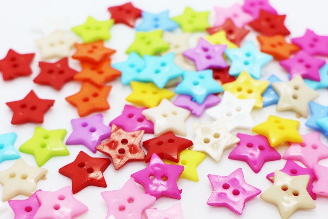 Star Shape Buttons, Rainbow Color, Made of Plastic, for Sewing Children ...