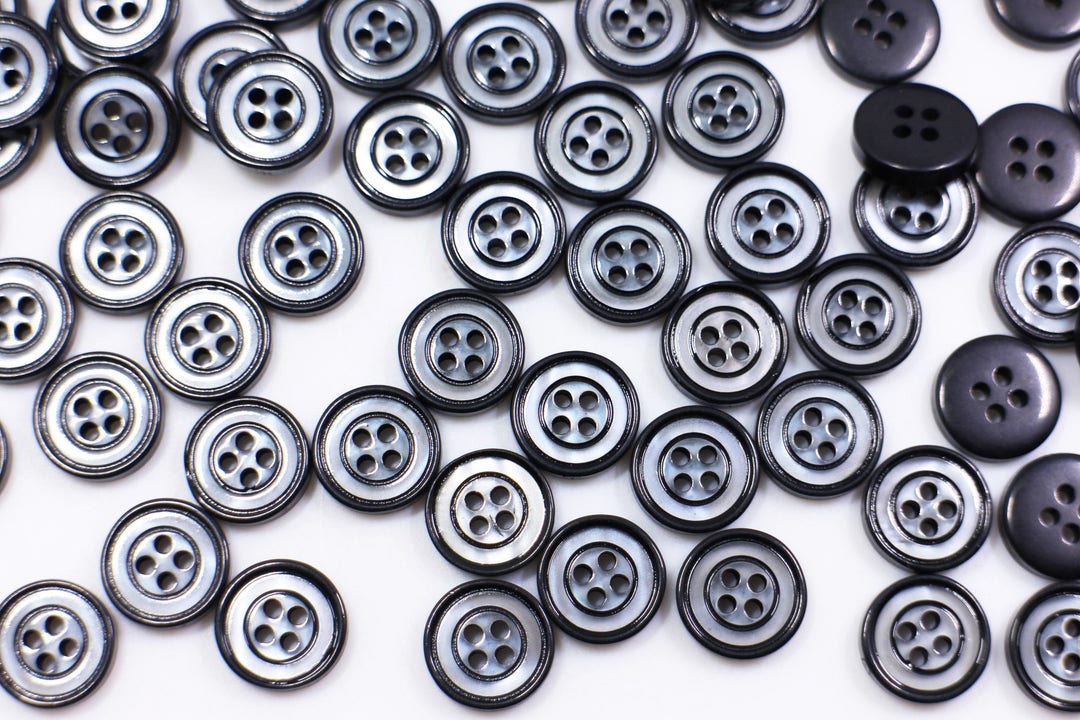 Black Ring Button, Four Holes, Round Shaped, Shiny Glossy Finish, Small ...