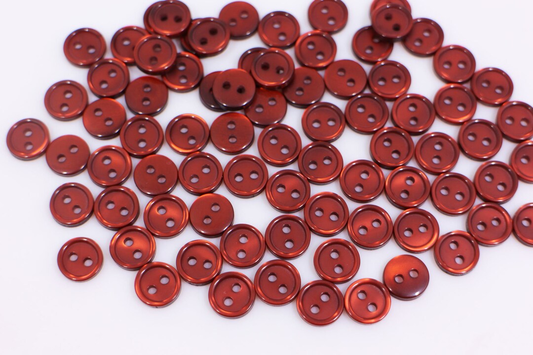 Mini Dark Red Button, Extra Small Tiny Size, Burgundy Red, Two Holes ...