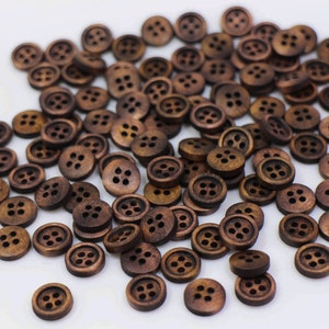 Tiny Dark Brown Wooden Button, Small Natural Wood Buttons, Four Holes ...