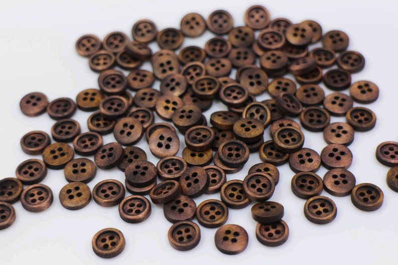 Tiny Dark Brown Wooden Button Small Natural Wood Buttons | Etsy