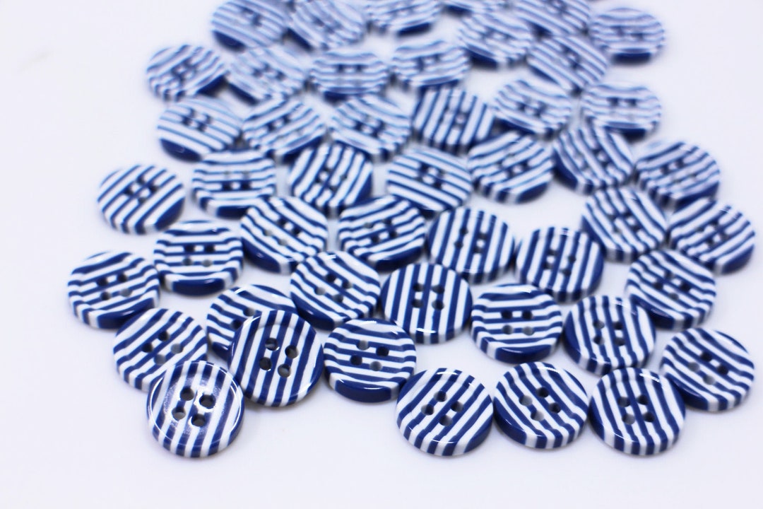 Blue Striped Button, Blue and White Color, Lined Pattern, Four Holes ...