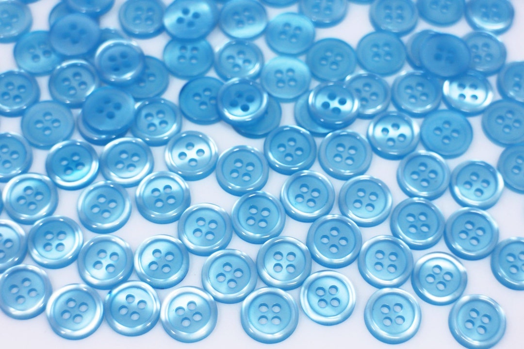 Light Blue Buttons, 50 Pieces, Small Size, Made of Resin, Four Holes ...