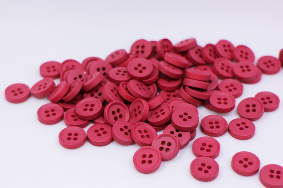Matte Red Buttons, Bright Red Solid Color, No Shine, Small Size, Four ...