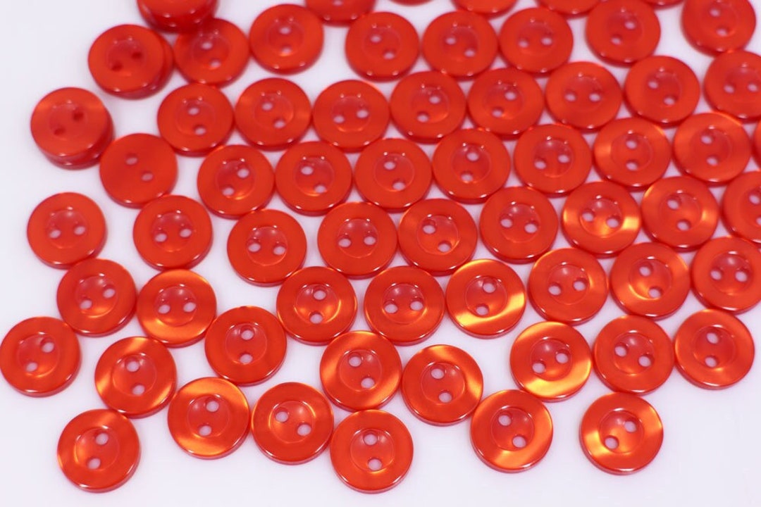Red Two Holes Buttons, Bright Red Color, Shiny Finish, Raised Wide Edge ...