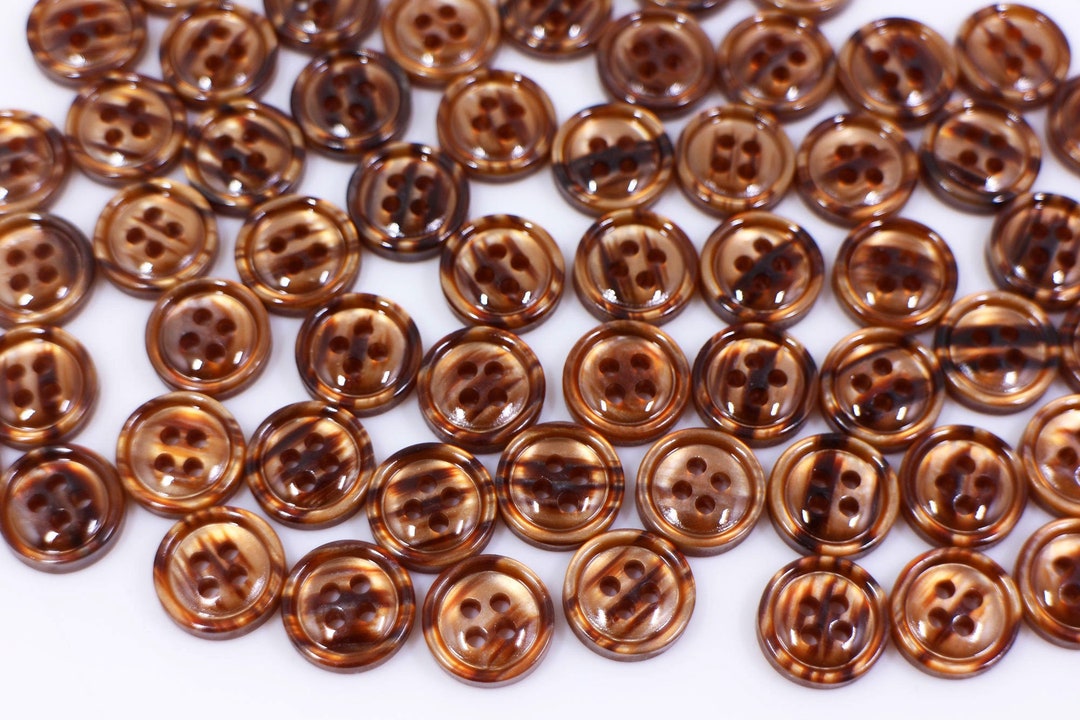 Small Brown Buttons, Shell Looking, Four Holes, Made of Resin, Retro ...