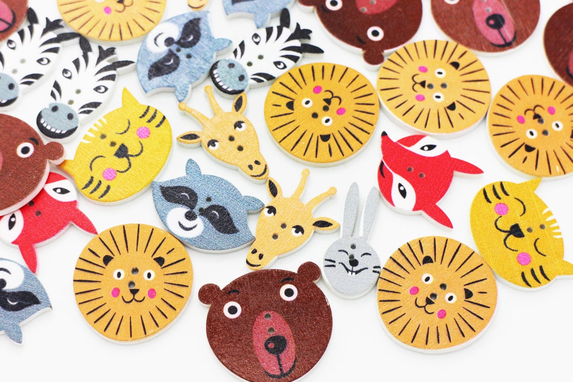 Zoo Animal Wooden Button Children Button Lion Bear Zebra - Etsy