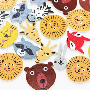 Zoo Animal Wooden Button, Children Button, Lion, Bear, Zebra, Fox ...