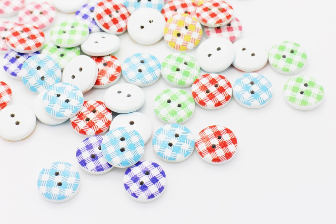 Plaid Wooden Button, Check Pattern, Rainbow Color, Retro Style, Two ...