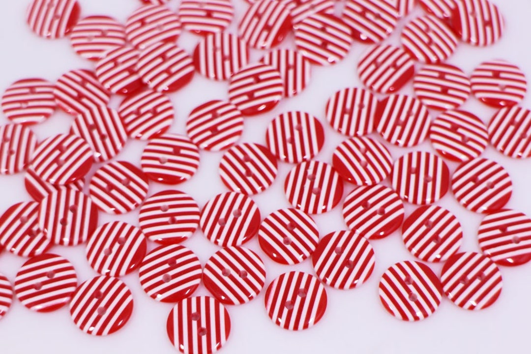 Red Striped Button, Red and White Color, Two Holes, Smooth Edge, for ...