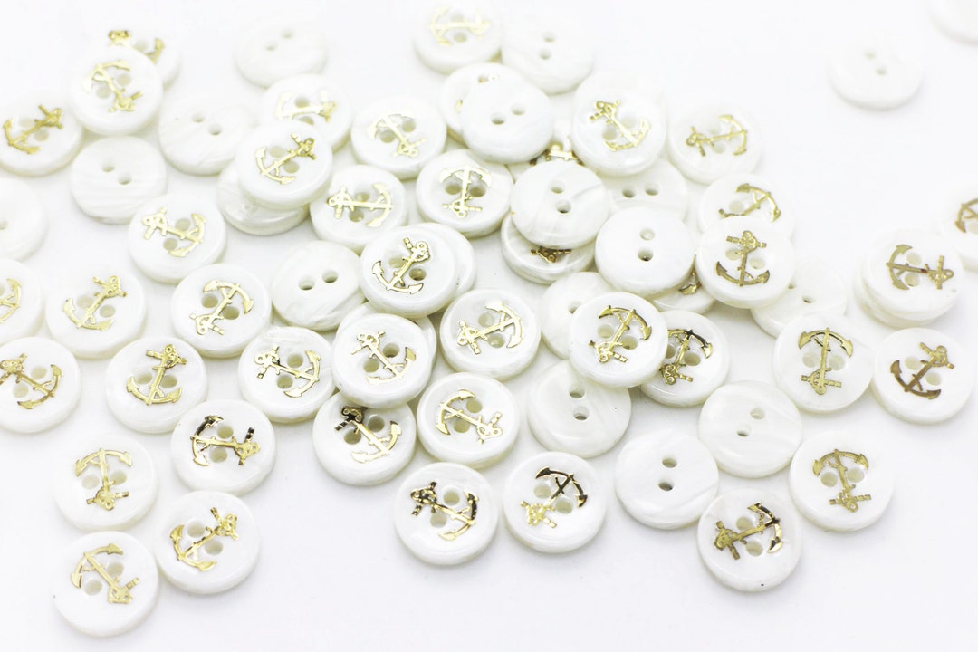 Golden Anchor Seashell Buttons, Pearl White, Made of Sea Shell, for ...
