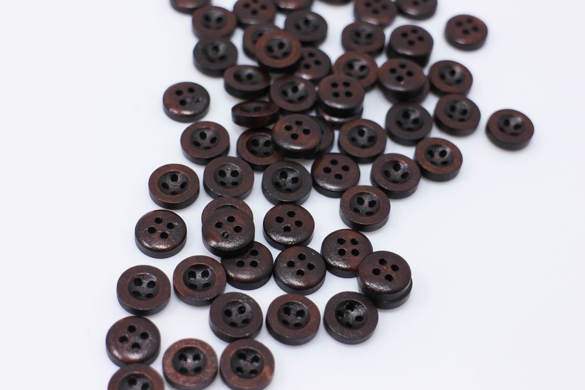 Small Dark Brown Wooden Buttons, Raised Edge, Natural Wood Material ...