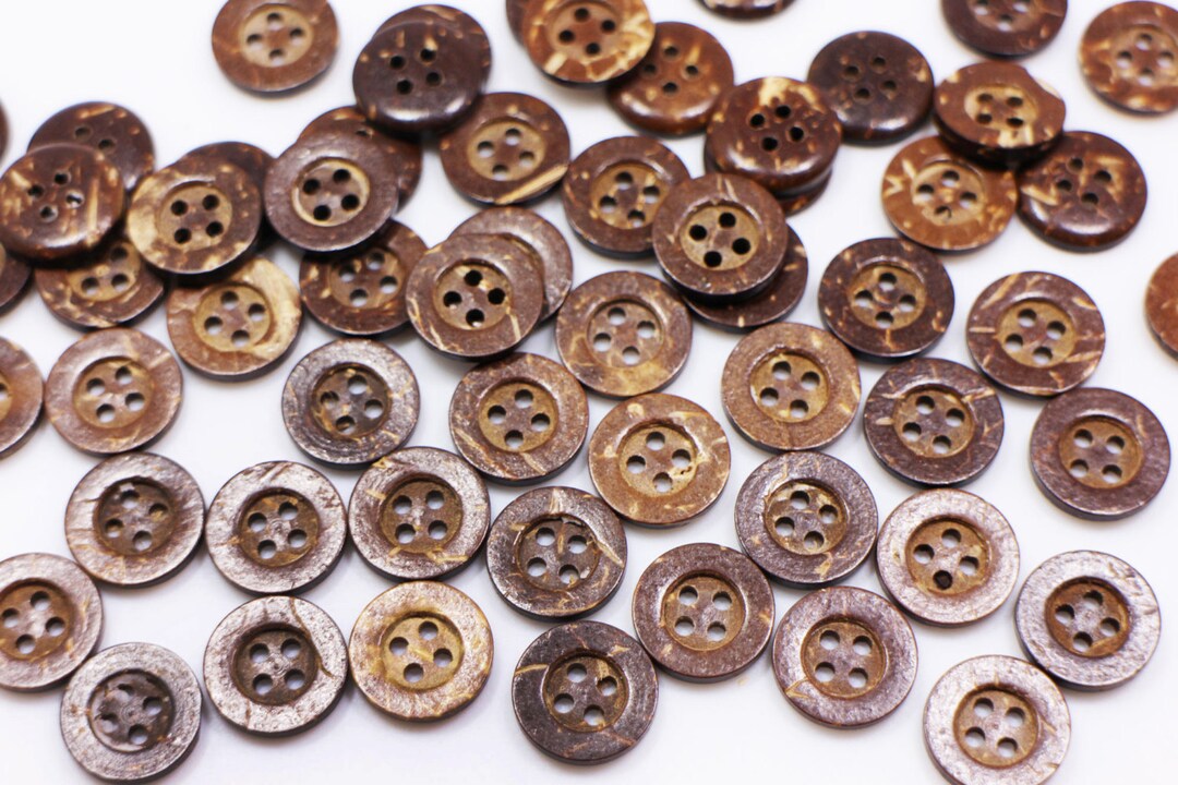 Dark Brown Coconut Shell Button, Wide Raised Edge, 4 Holes, for Sewing ...