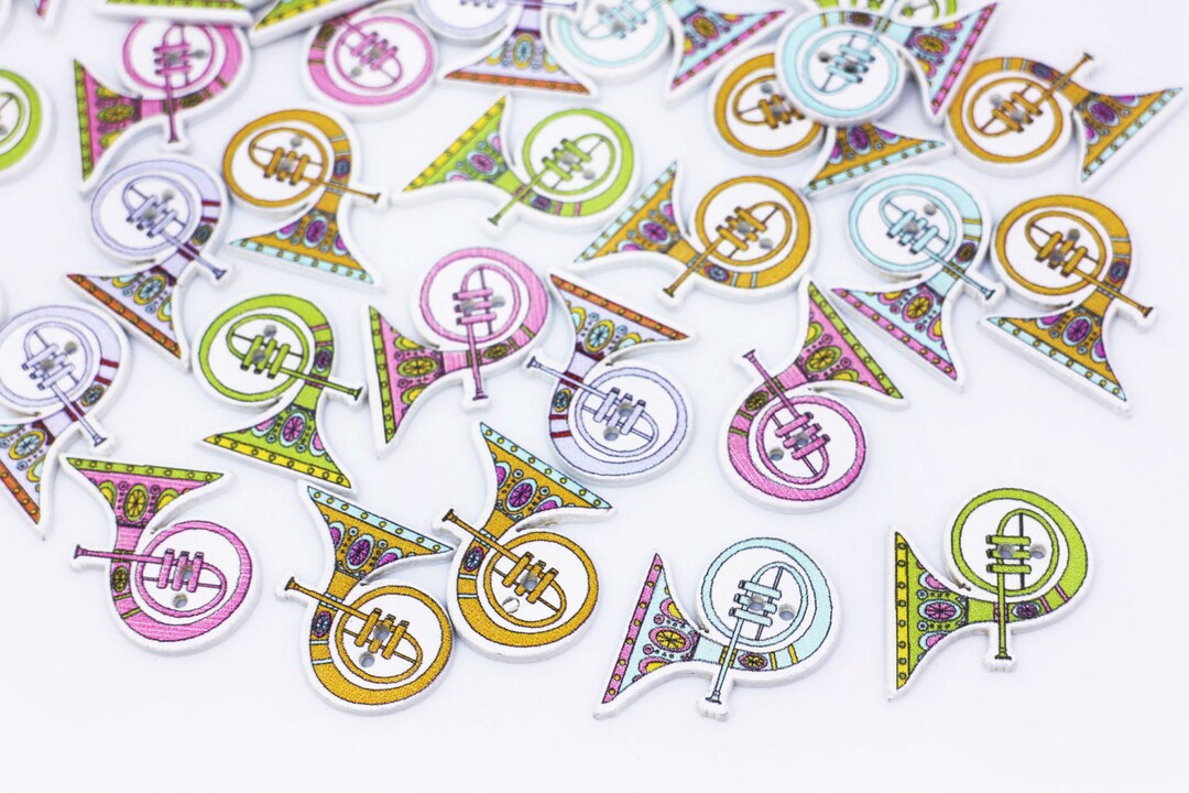 Tuba Wooden Button, Musical Instrument Wood Buttons, Mixed Colors ...