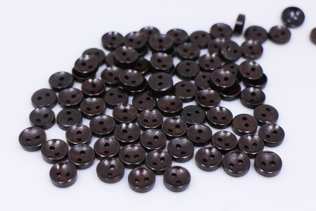 Tiny Dark Brown Wooden Button, 9mm, 0.35inch, Mini Extra Small Size ...