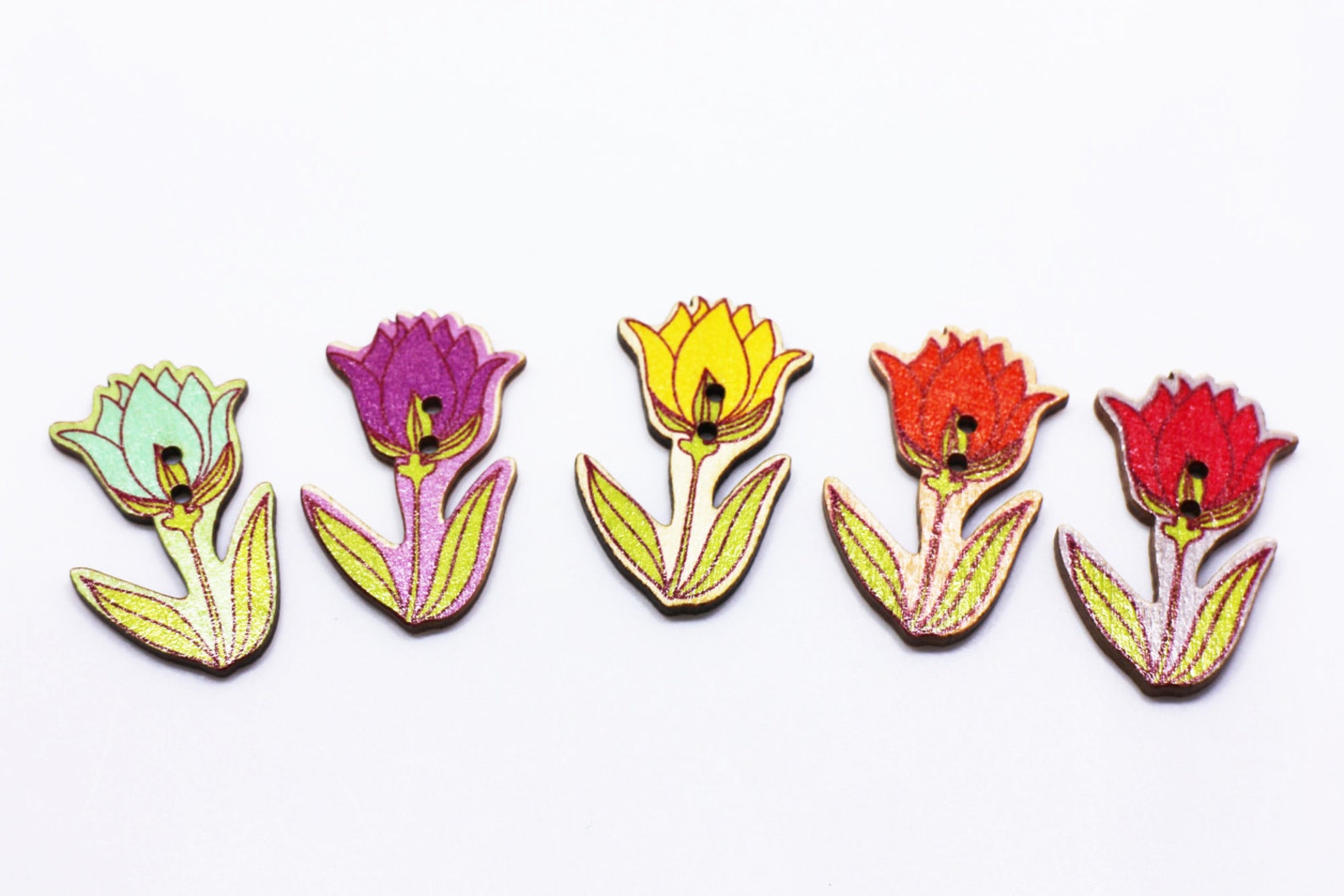 Tulip Wooden Button Flower Shape Button Floral Buttonred - Etsy