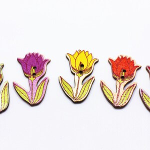 Tulip Wooden Button, Flower Shape Button, Floral Button,red Orange ...